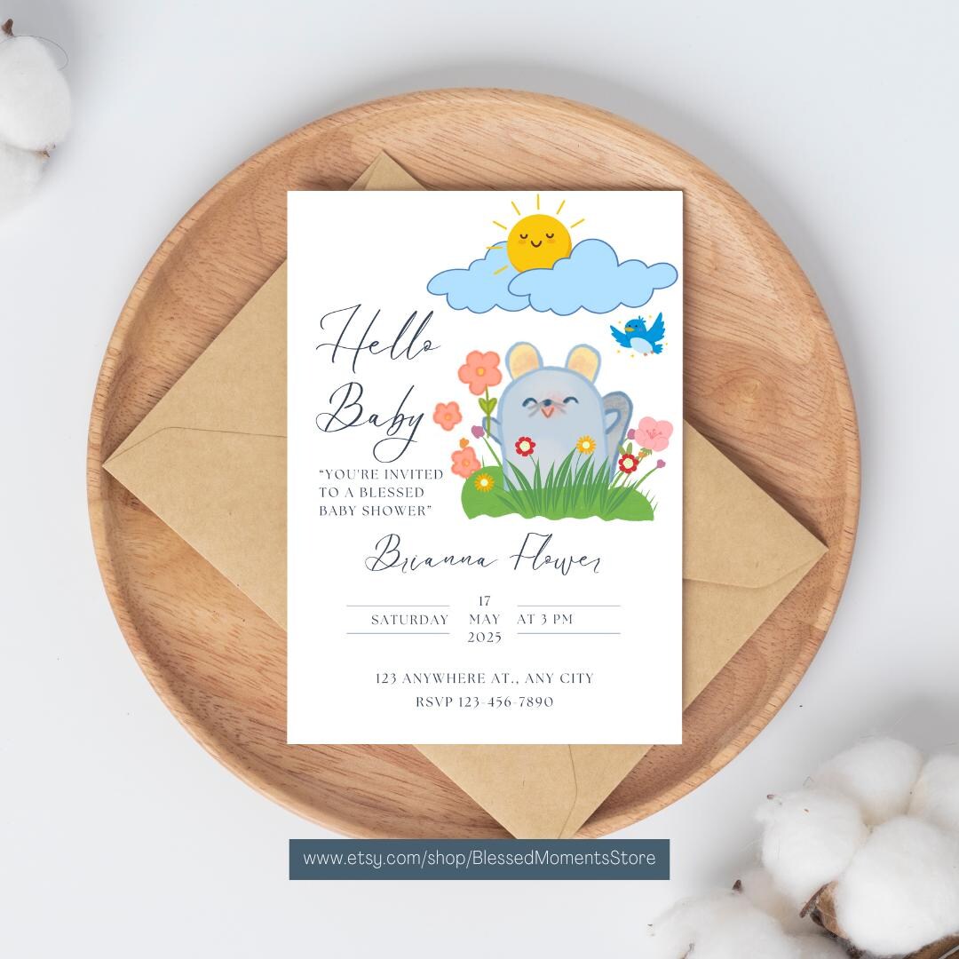 Christian Baby Shower Invitation – Editable Template for Canva - Etsy