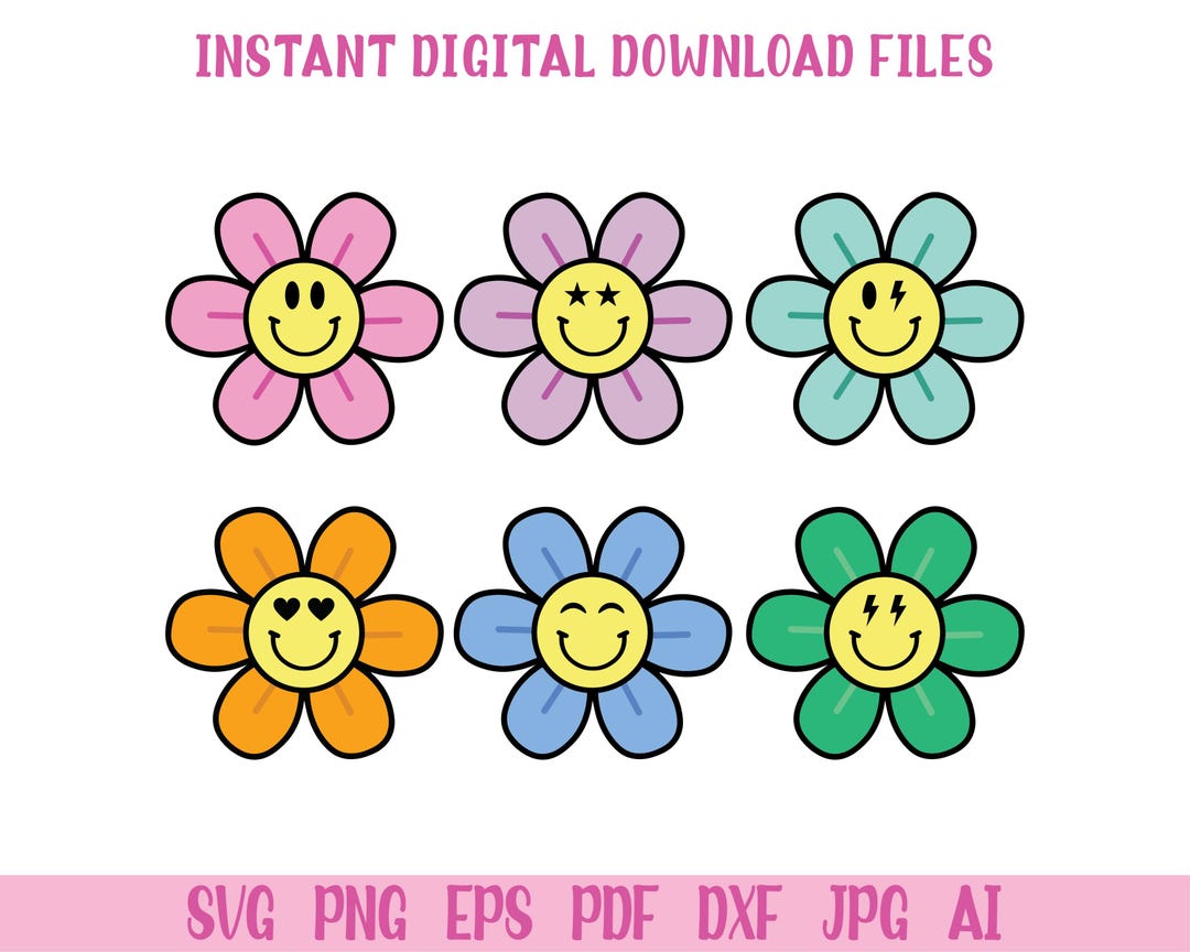 Cute Smiley Face Flower Svg, Happy Face Flower Svg, Smiley Face Png ...