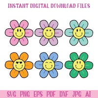 Retro Smiley Face, Flower Smiley Face PNG, Flower Smiley Face PNG ...