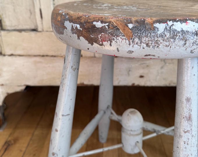 Vintage Worn and Wonderful Old Gray Paint Stool / Vintage Kitchen Stool ...