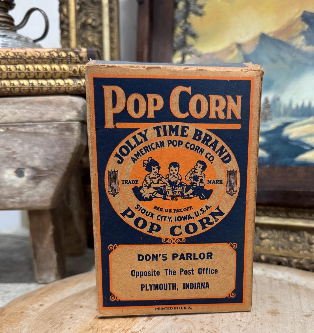 Vintage Paper Advertising Popcorn Box / JOLLY TIME BRAND / Don's Parlor ...