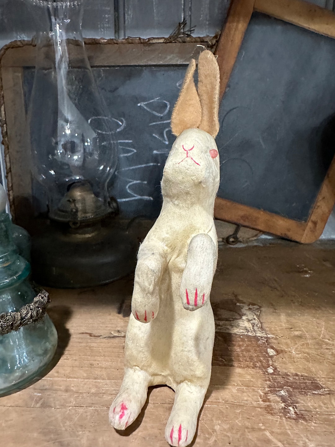 Vintage Distressed Old Easter Bunny / Candy Container / Flocked Paper ...