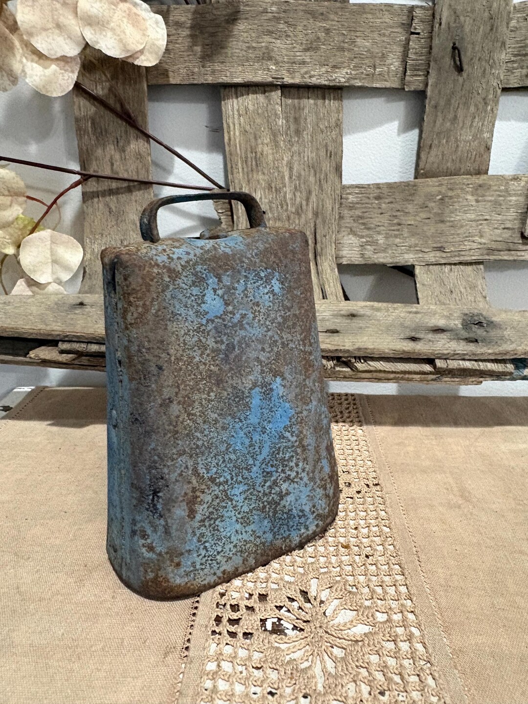 Vintage Primitive Blue Cow Bell / Seven Inch High Cowbell / Old Metal ...