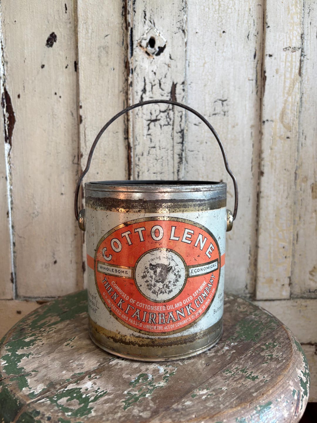 Vintage COTTOLENE Tin With Cow on the Front / Cottonseed Oil Tin / N. K ...