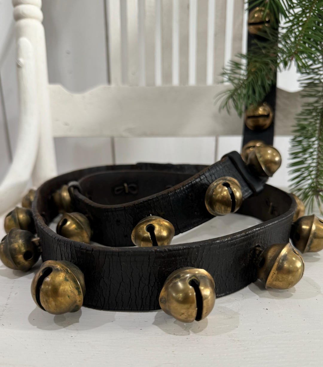 Vintage Sleigh Bells on Worn and Distressed Leather Strap / THIRTY TWO ...