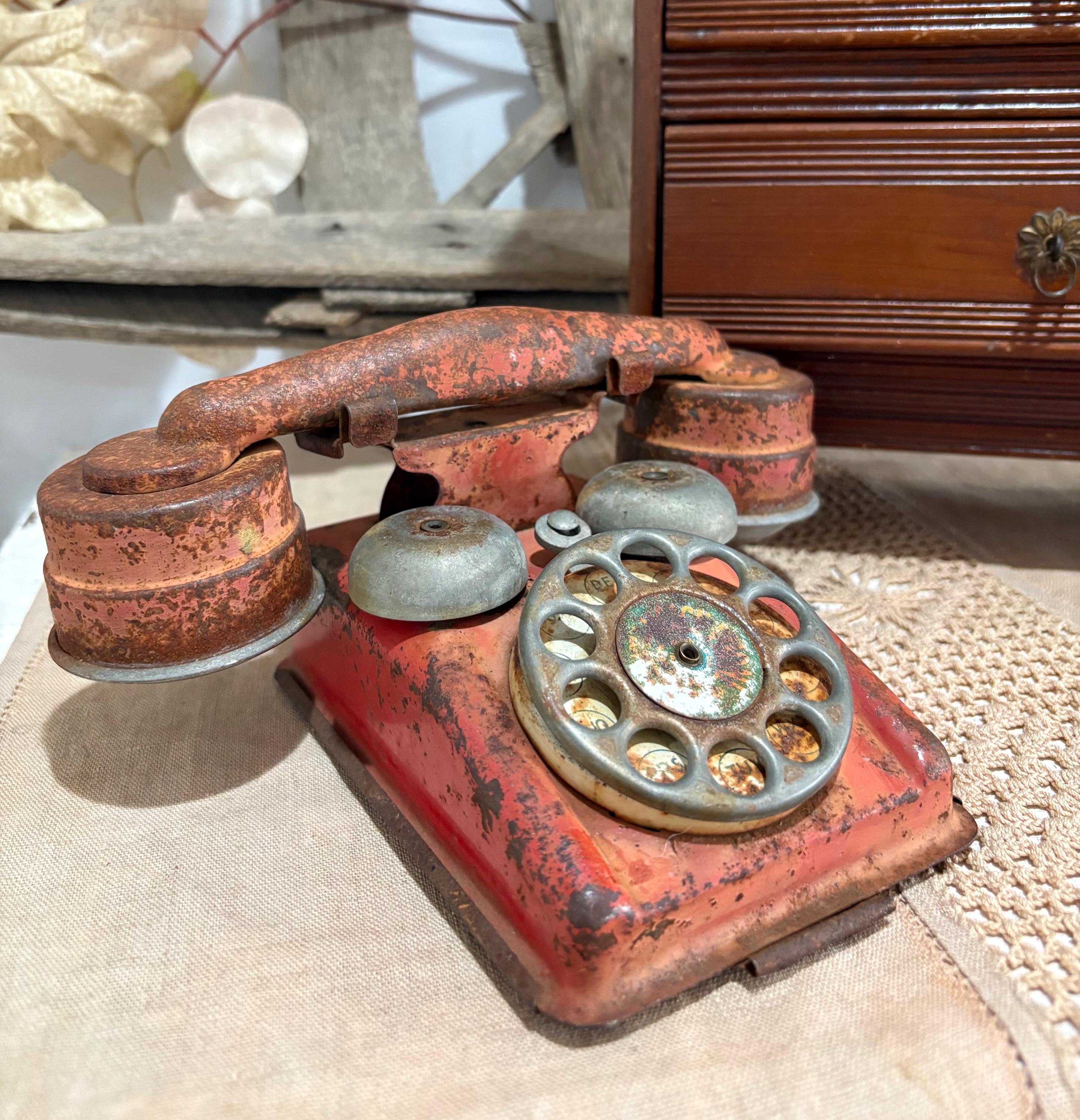 Vintage Toy Telephone / Rusted Red Phone / Childs Vintage Toy / Darling ...