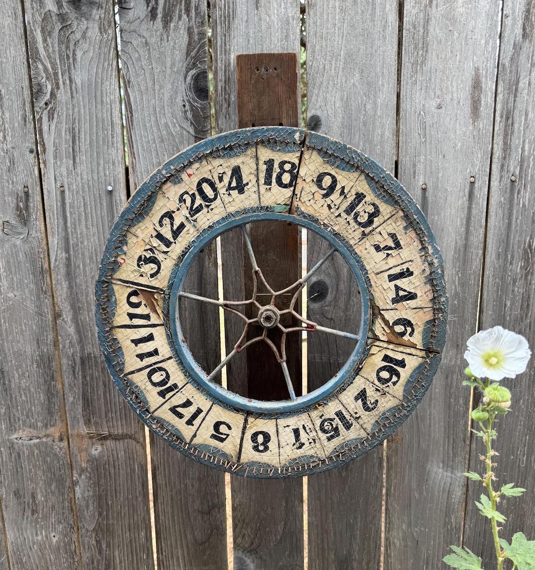 Vintage Wood Carnival Wheel / Spinning Game Wheel / Chippy White and ...
