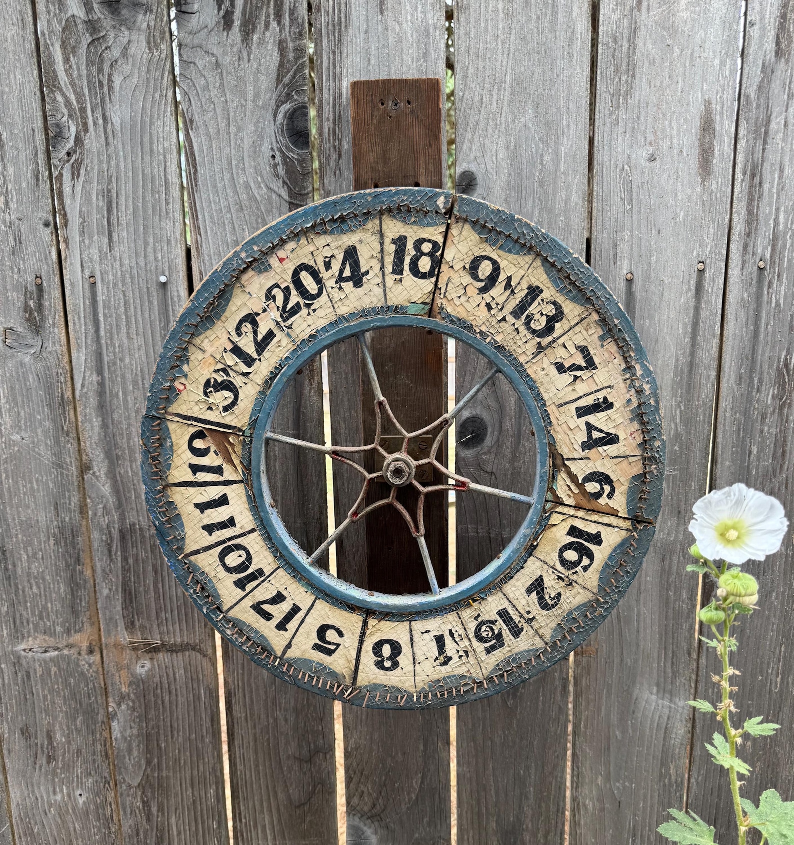 Vintage Wood Carnival Wheel / Spinning Game Wheel / Chippy White and ...