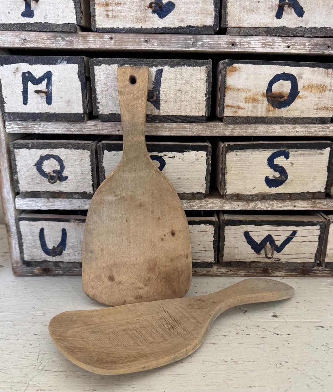 2 , Vintage Primitive Wood Butter Paddles / Primitive Wooden Utensils ...