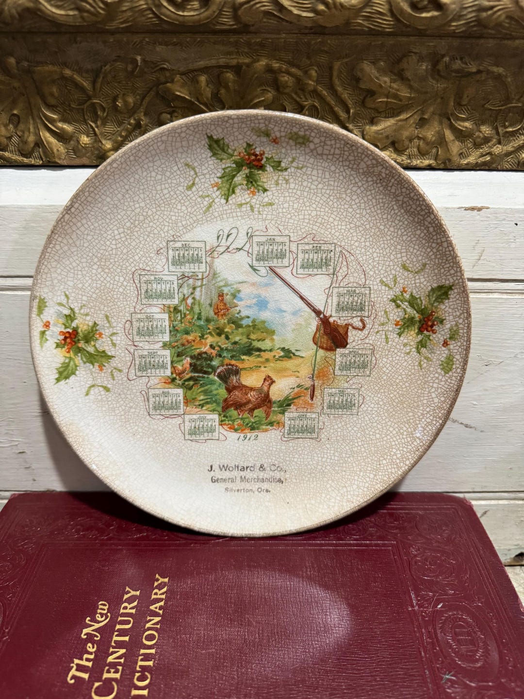 Antique 1912 Advertising Plate With Turkey , Rifle and Holly / J ...