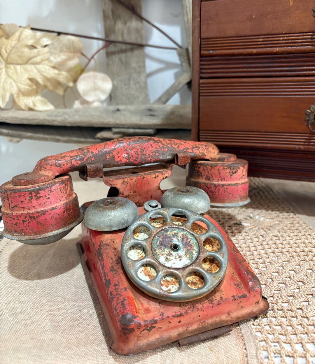 Vintage Toy Telephone / Rusted Red Phone / Childs Vintage Toy / Darling ...