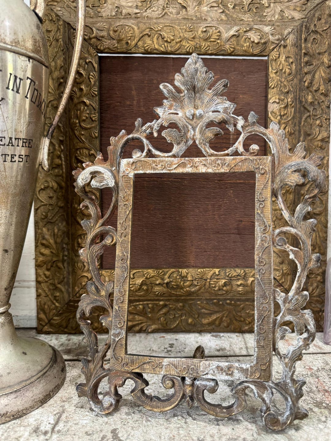 Vintage Ornate Cast Frame / Metal Standing or Hanging Frame ...