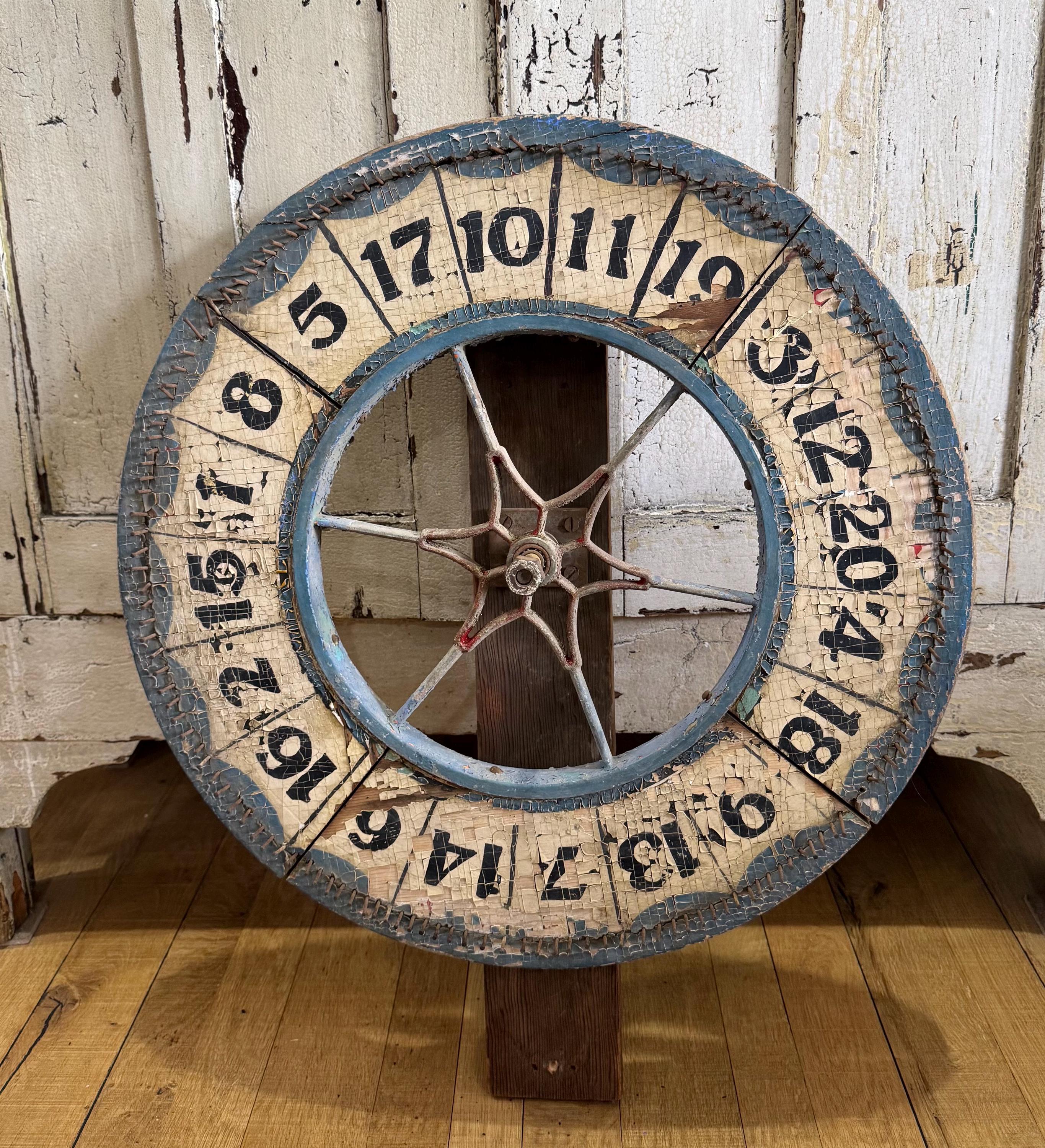 Vintage Wood Carnival Wheel / Spinning Game Wheel / Chippy White and ...
