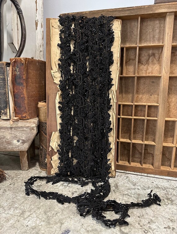Antique beaded jet trim 11 yards / one continuous pie… - Gem