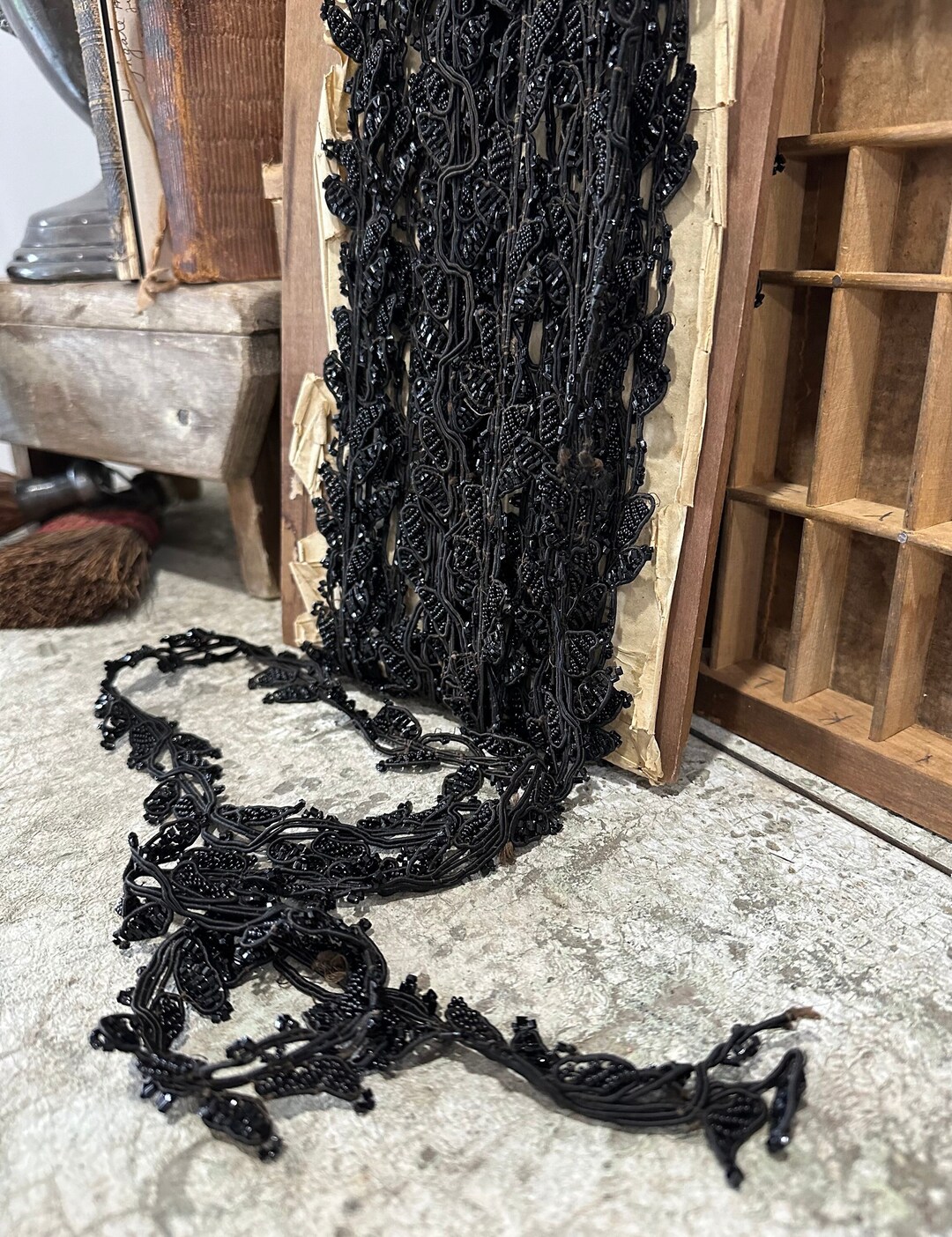 Antique Beaded Jet Trim 11 Yards / One Continuous Piece Victorian ...
