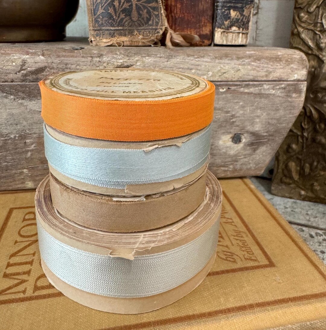Vintage Ribbon Stack / 4 Reels of Ribbon / 1 Union Square All Silk / 2 ...