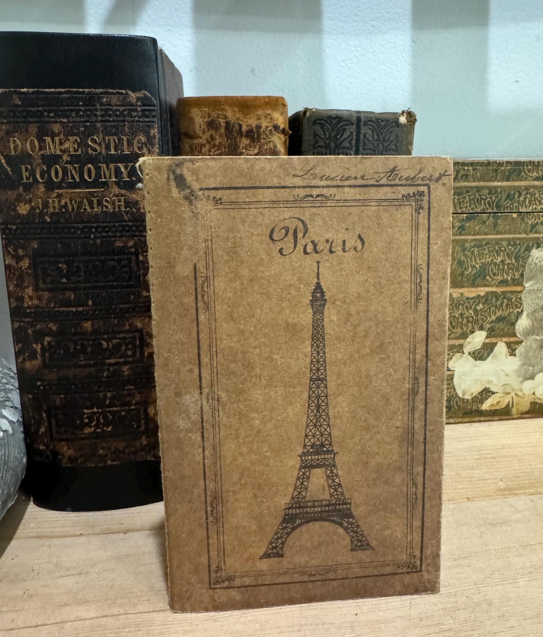 Antique Book PARIS Notebook With Pockets / Unused Small Memory Book ...