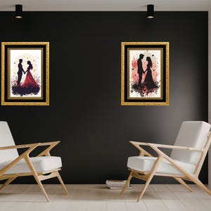 Romantic Couple Silhouette Wall Art Prints, Love & Wedding Decor ...