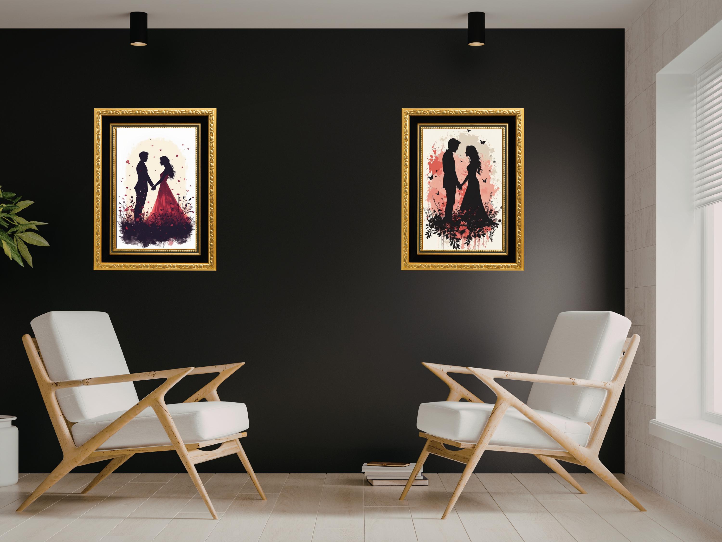 Romantic Couple Silhouette Wall Art Prints, Love & Wedding Decor ...