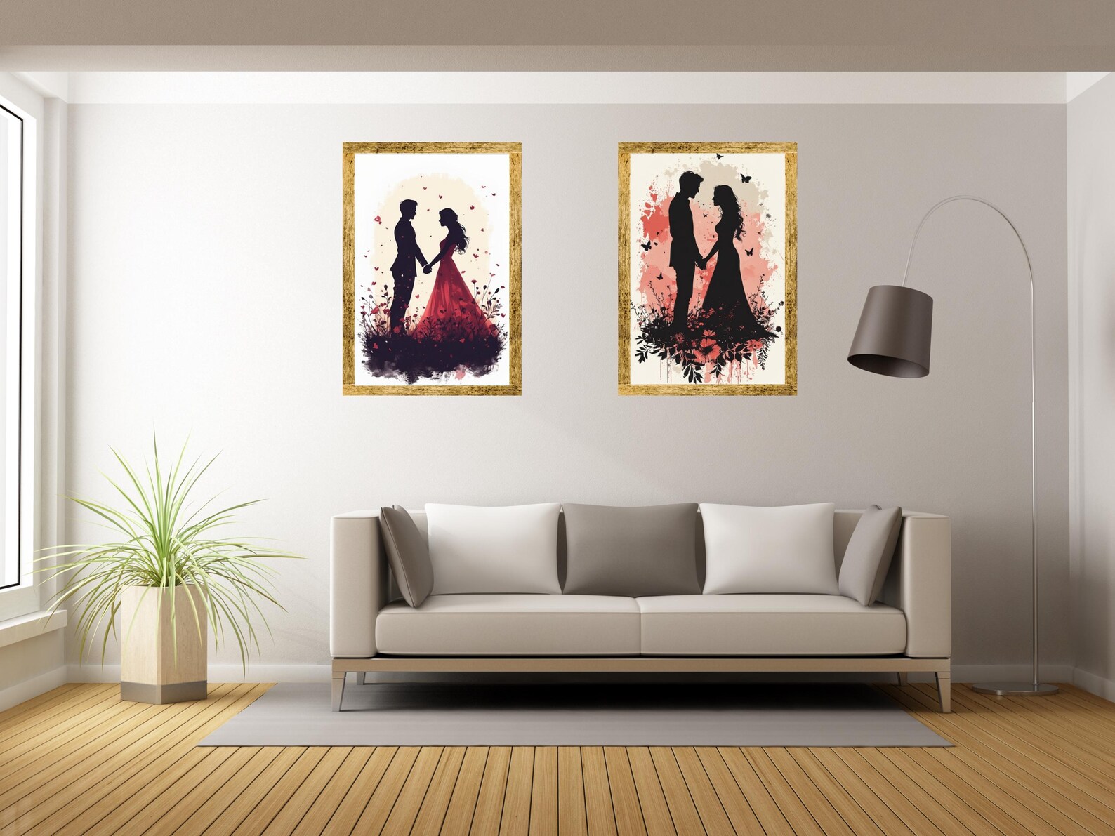Romantic Couple Silhouette Wall Art Prints, Love & Wedding Decor ...