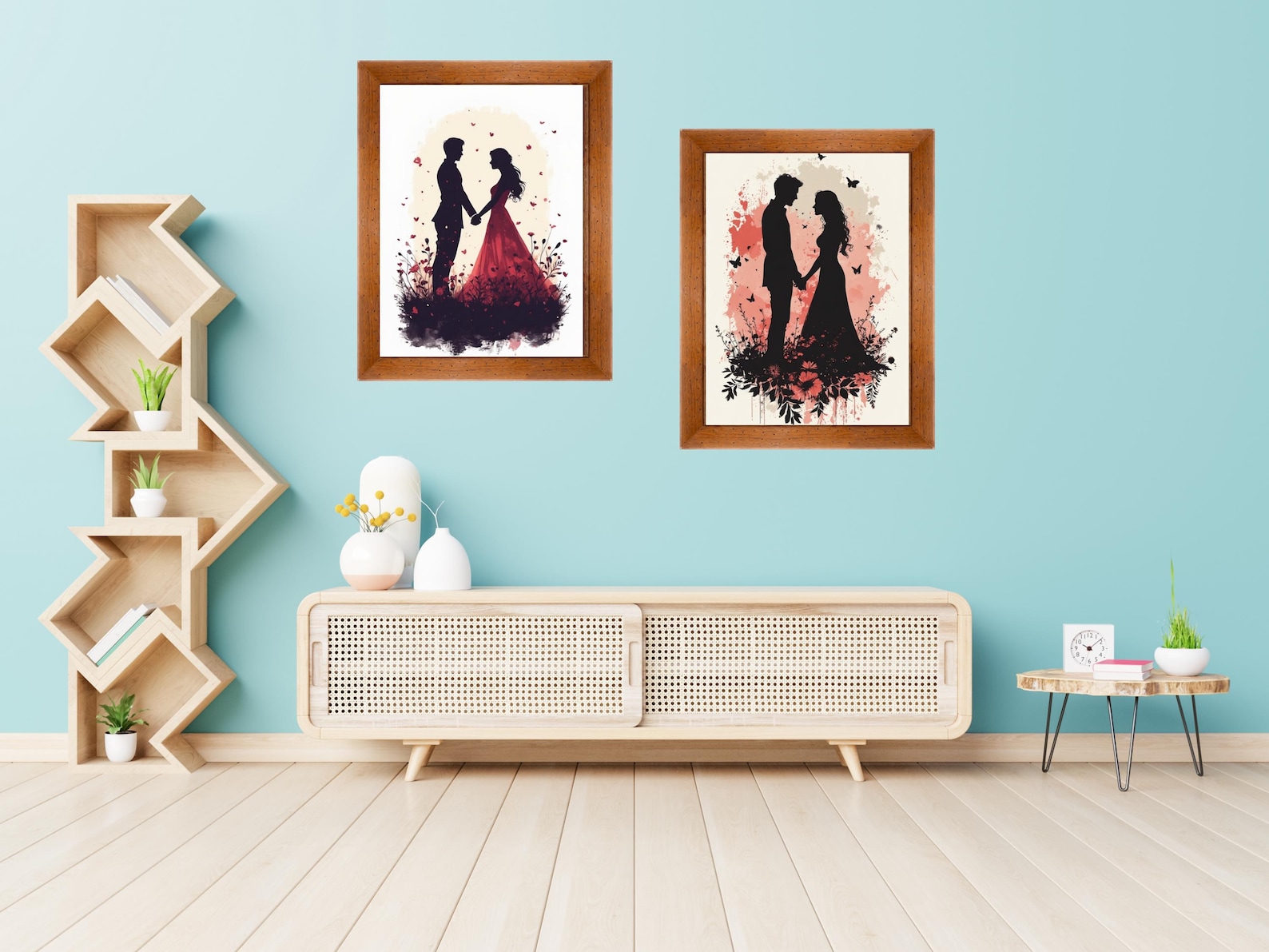 Romantic Couple Silhouette Wall Art Prints, Love & Wedding Decor ...