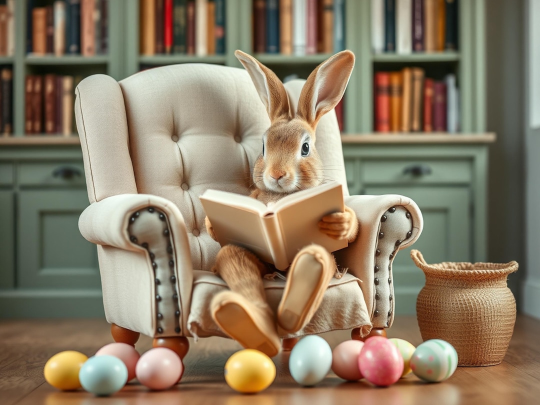 Easter Bunny Reading in Library. ( Digital Download ) - Etsy