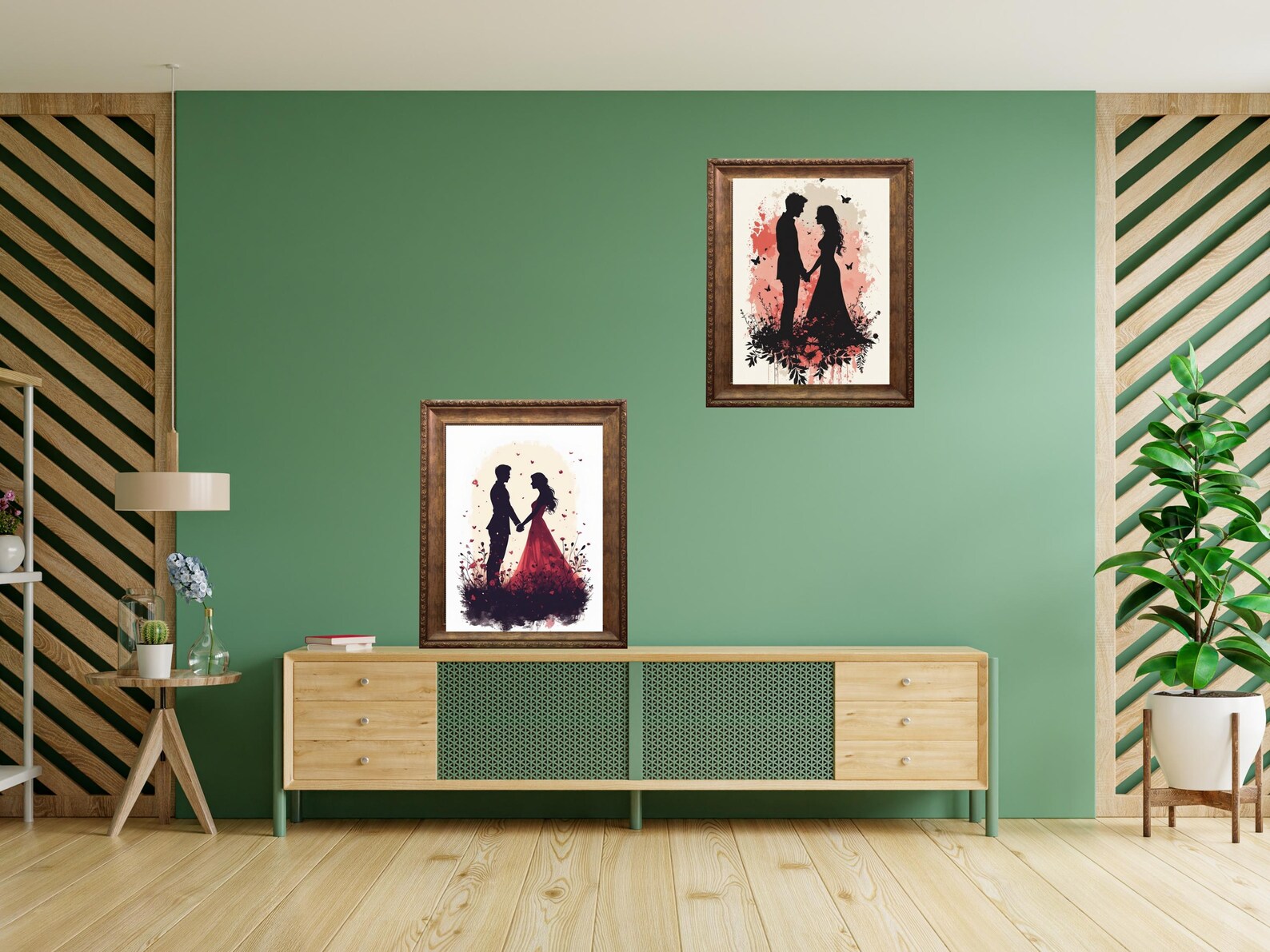 Romantic Couple Silhouette Wall Art Prints, Love & Wedding Decor ...