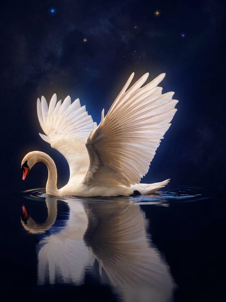 Swan Lake Forest Print, Ethereal Fireflies, Twilight Wall Art (digital ...