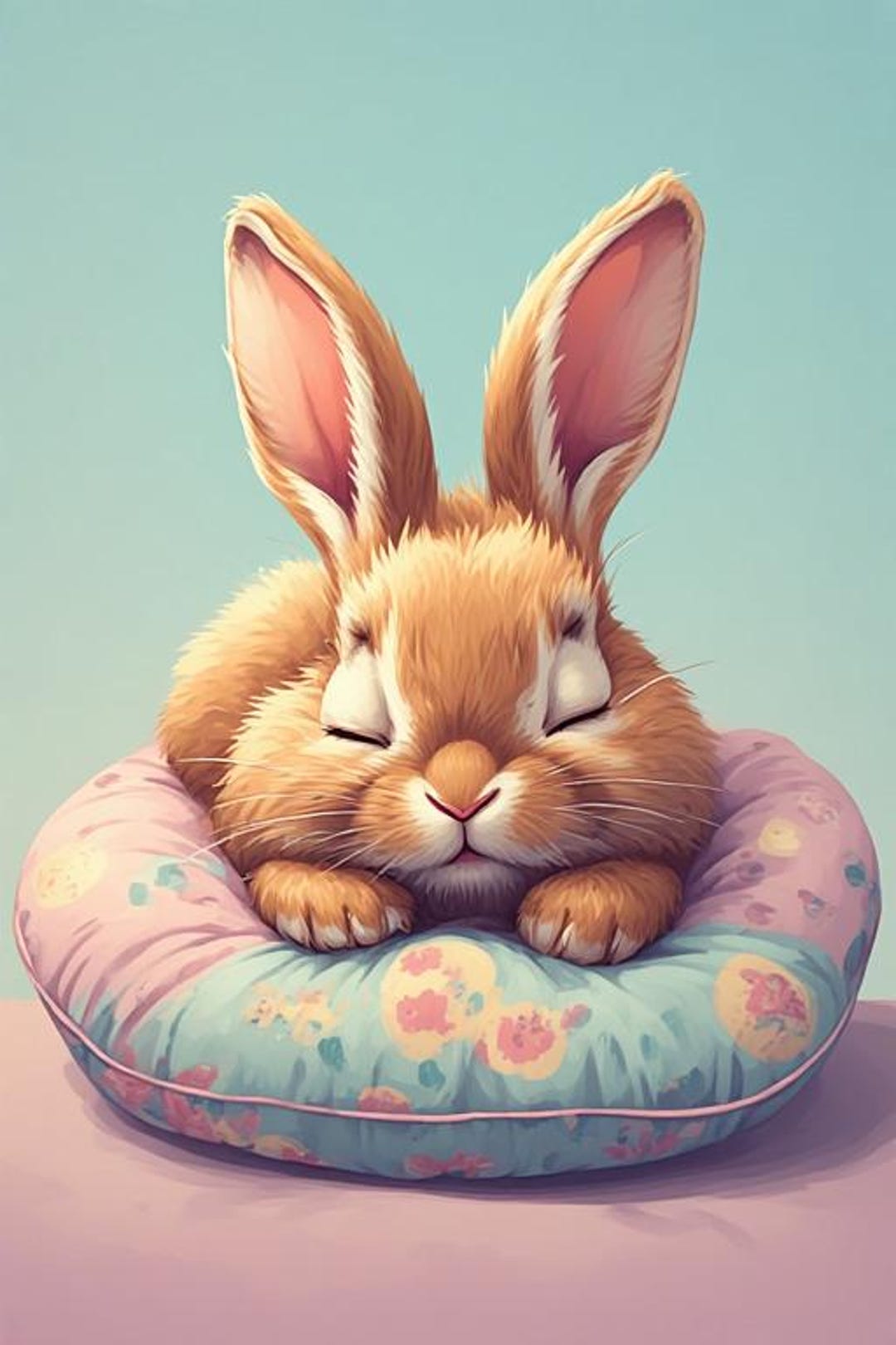 Sleeping Bunny Wall Art Print: Whimsical Animal Illustration (digital ...
