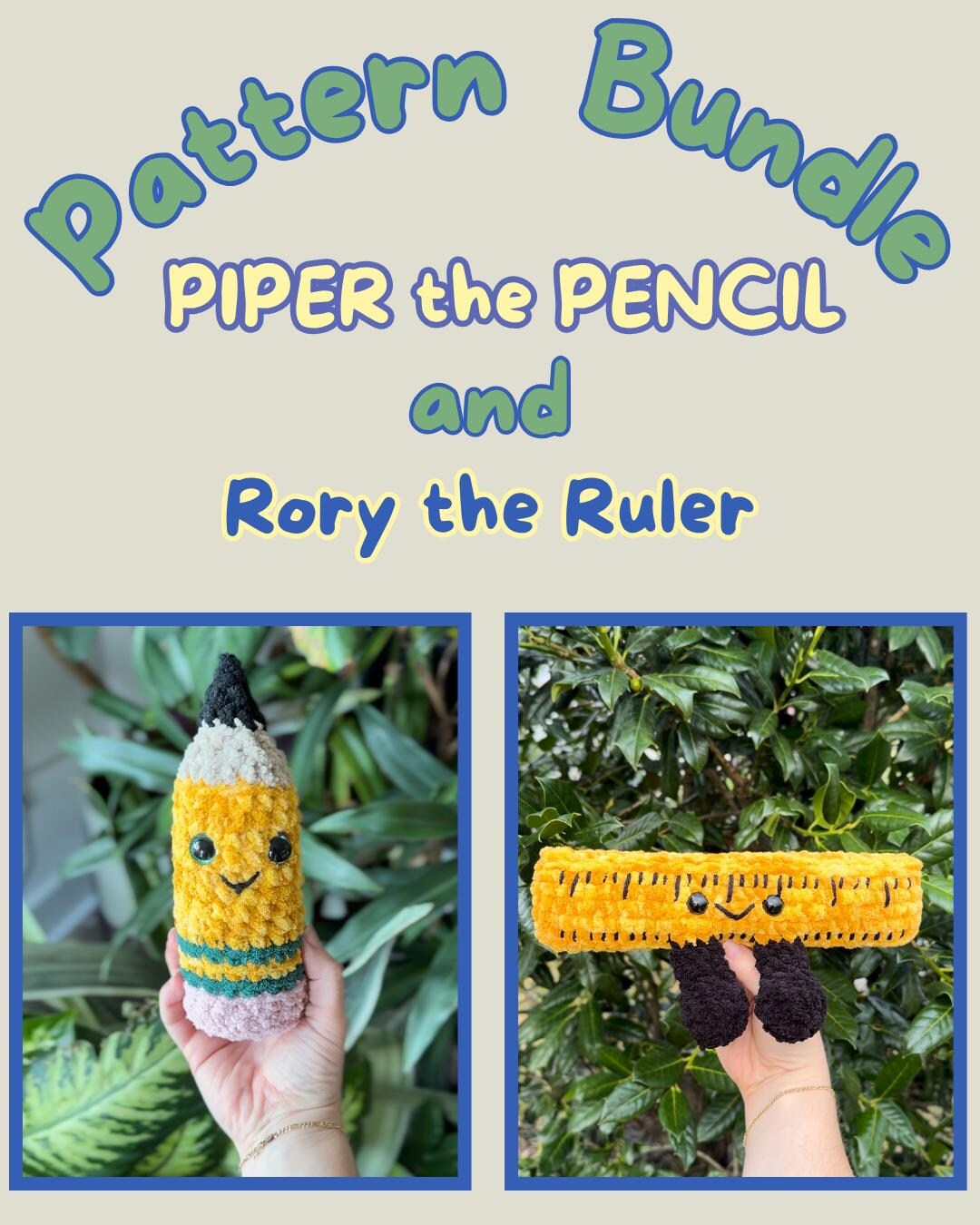 Piper the Pencil & Rory the Ruler Crochet Pattern Bundle –PDF Amigurumi ...