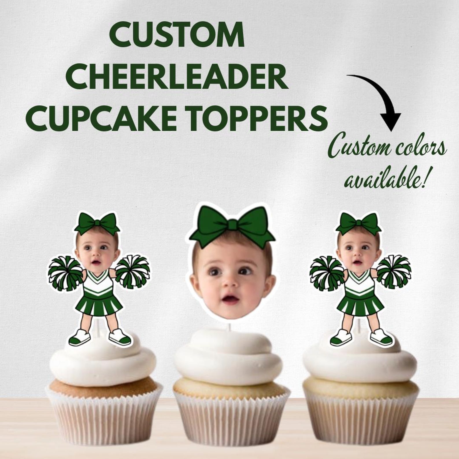 Custom Cheerleader Cupcake Toppers With Photo Face | Personalized Cheer ...