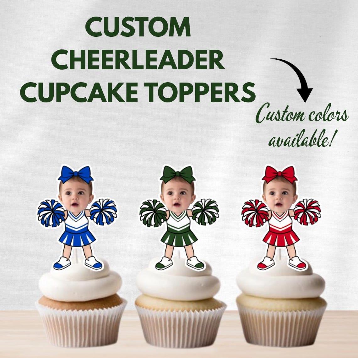 Custom Cheerleader Cupcake Toppers With Photo Face | Personalized Cheer ...