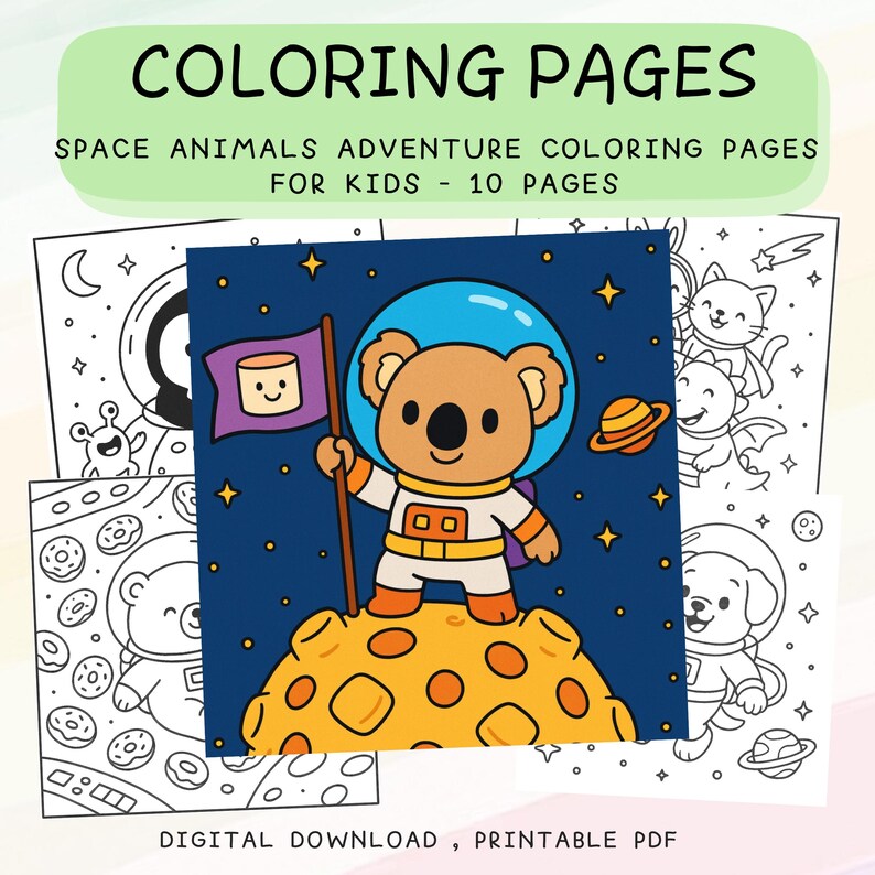 Space Animals Coloring Pages for Kids | Kawaii Coloring Pages Printable ...