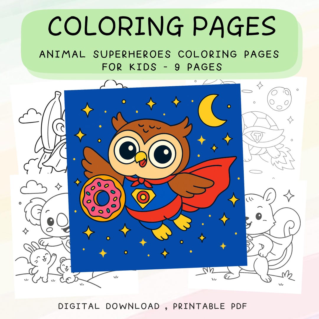 Animal Superheroes Coloring Pages for Kids | Kawaii Animal Coloring ...