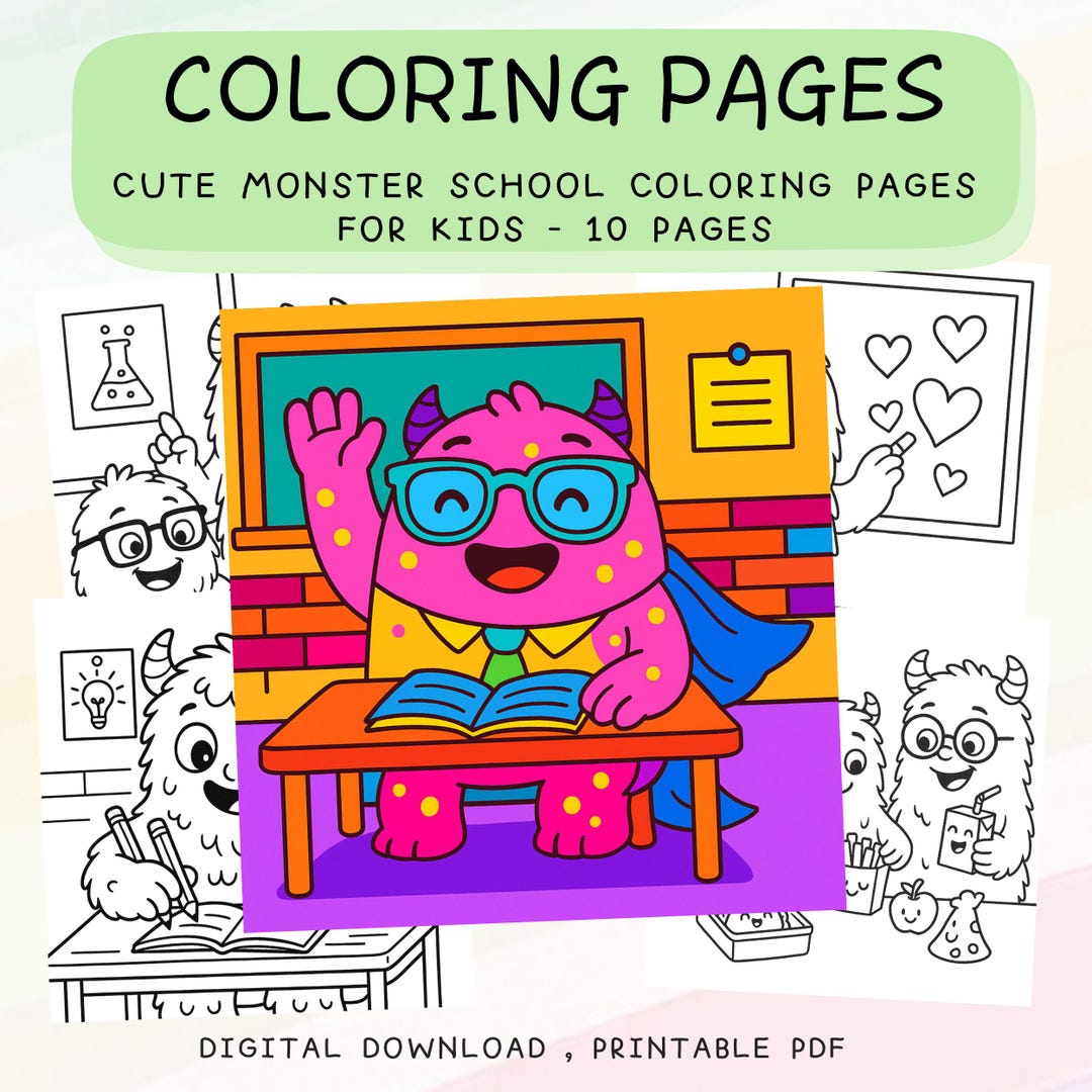 Cute Monster School Coloring Pages for Kids | Kawaii Classroom Coloring ...