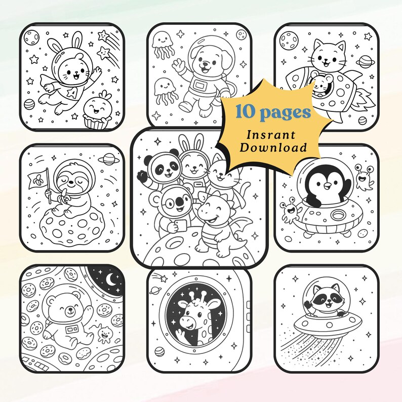 Space Animals Coloring Pages for Kids | Kawaii Coloring Pages Printable ...