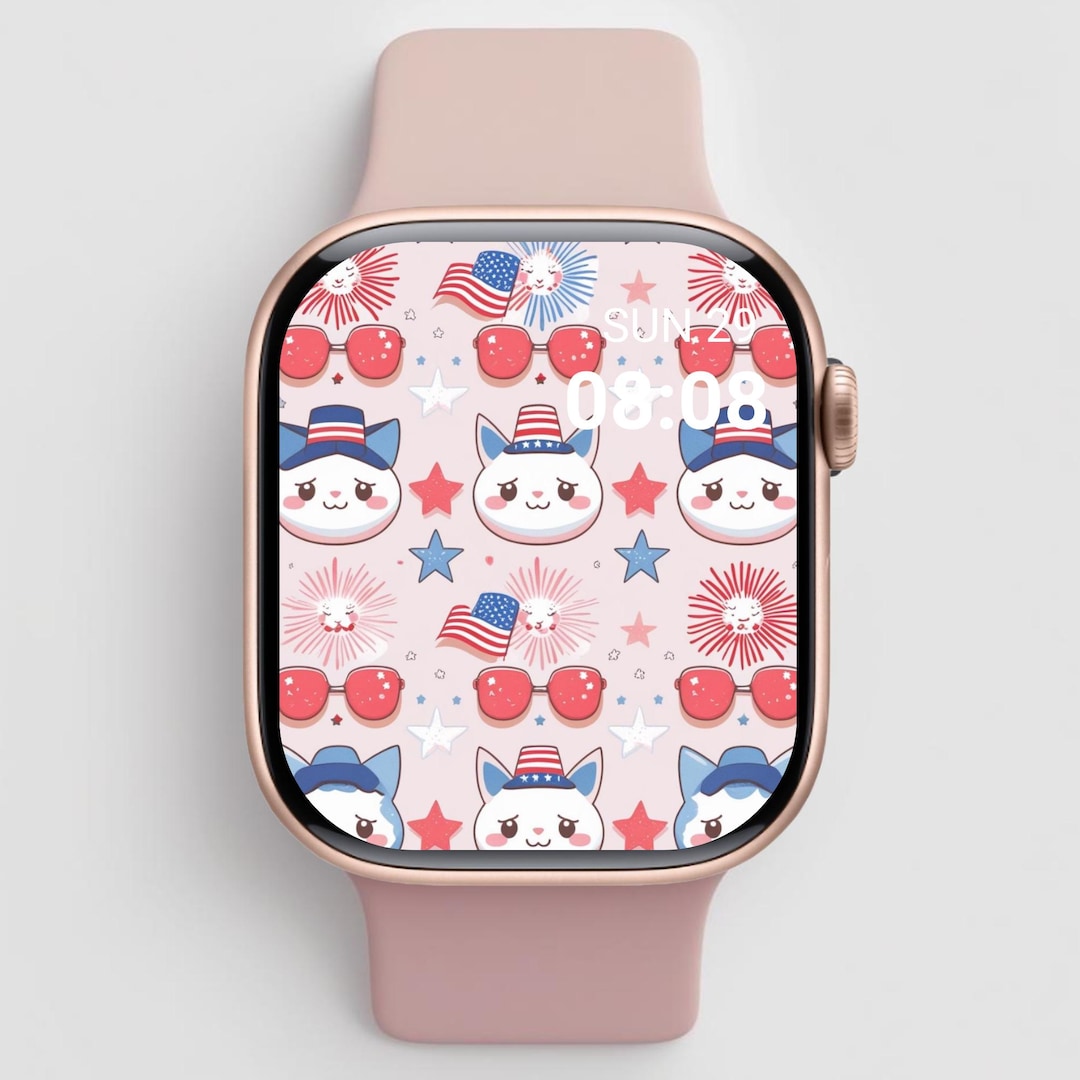 Kawaii Cat 4th of July Watch Face, Cute Patriotic Apple Watch Wallpaper ...
