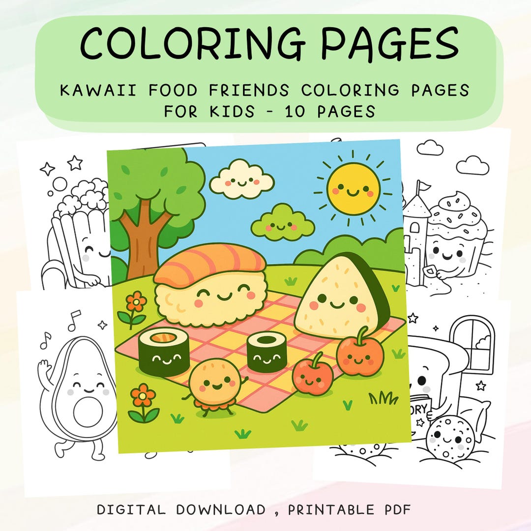 Kawaii Food Friends Coloring Pages for Kids | Cute Food Coloring Book ...