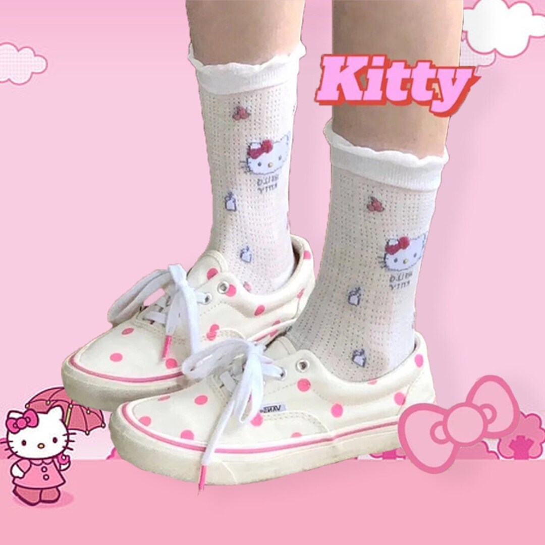 Kawaii Hello Kitty Socks Kitty Embroidered Socks Cute Sanrio Etsy