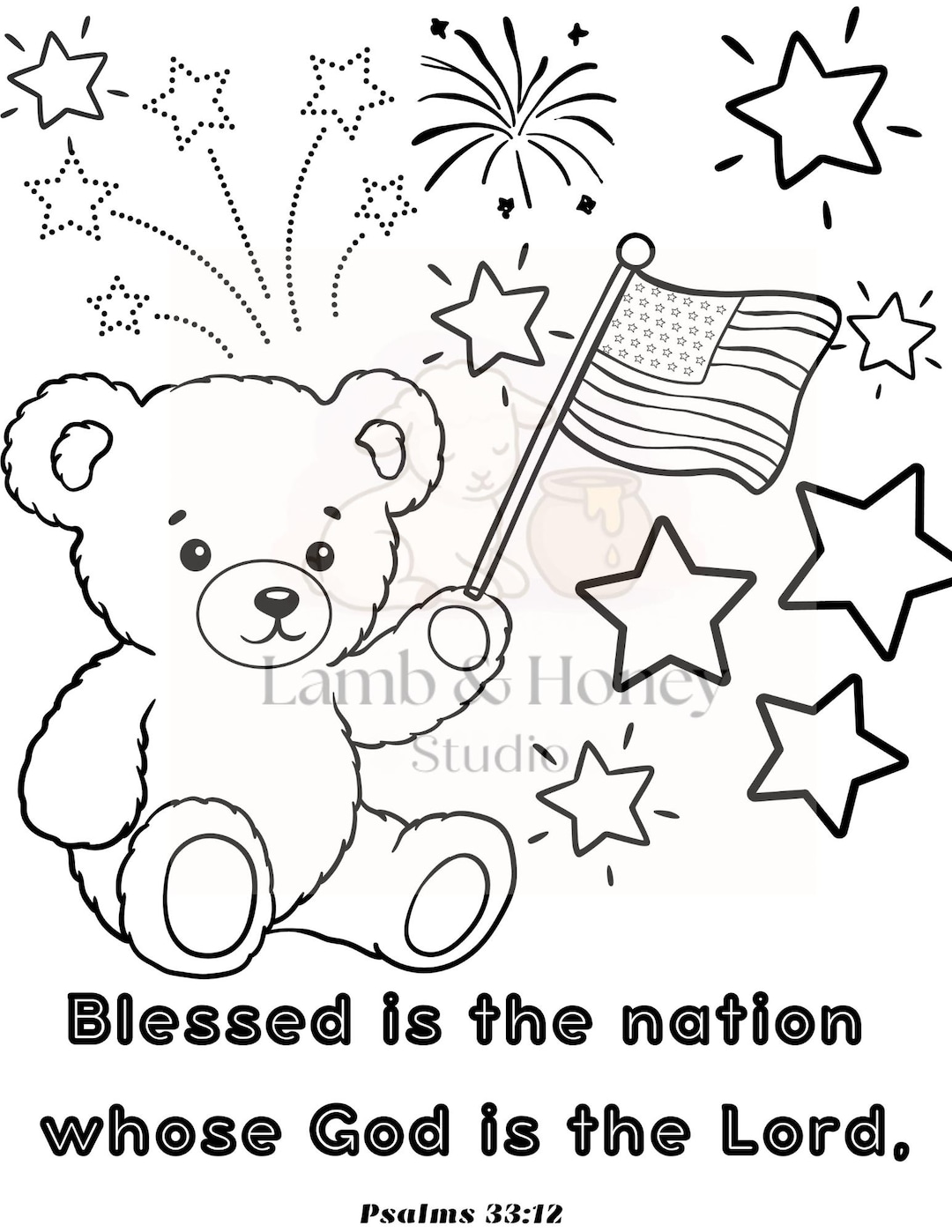4th of July Coloring Page for Kids | Psalm 33:12 Bible Verse Printable ...