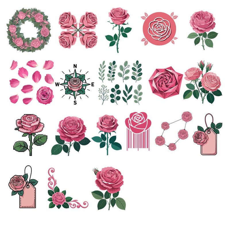 Rose SVG Bundle | Floral Rose Outline & Bouquet SVG PNG | Rose Clipart ...