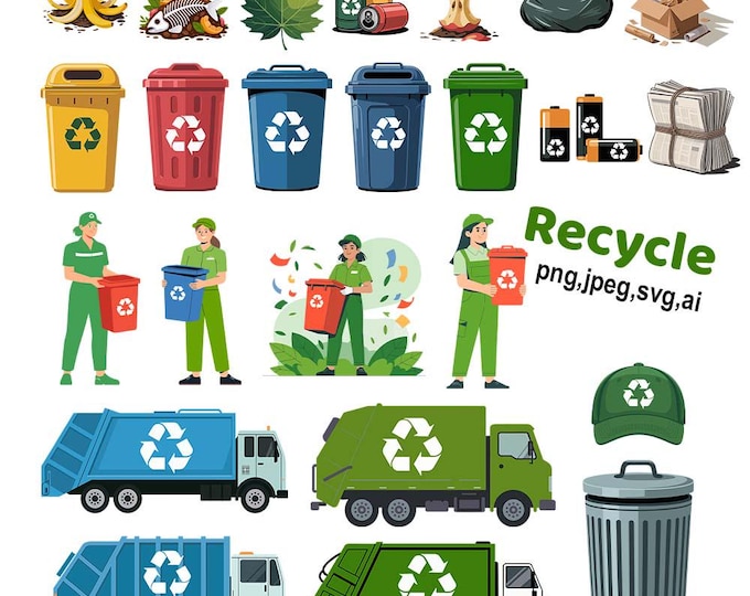 Watercolor Garbage Bin Clipart: 10 JPG Images, Commercial Use (instant ...