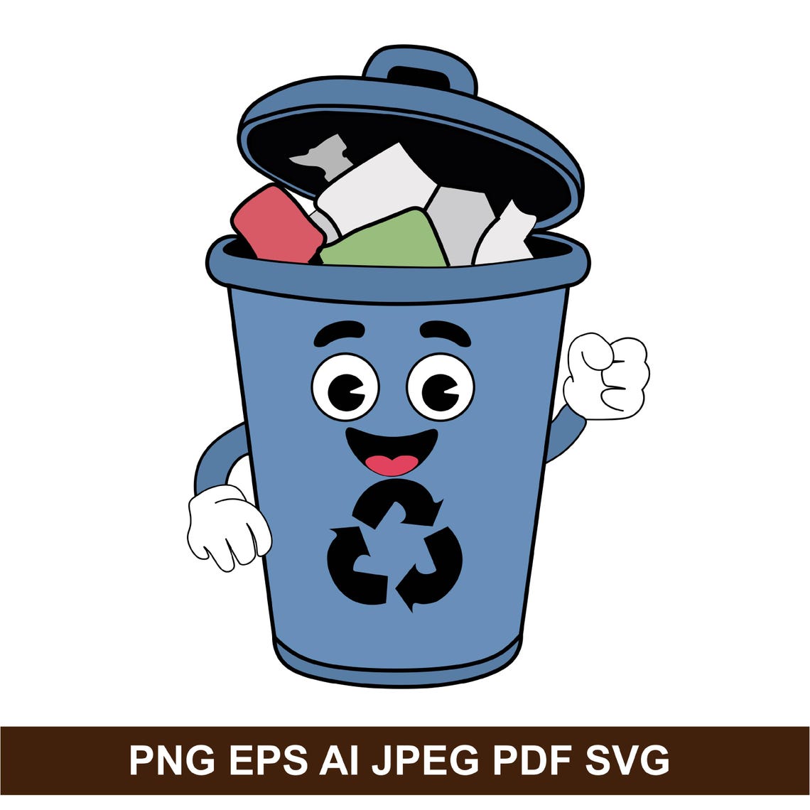 Cartoon Trash Recycling Bin Clipart, Mascot Illustration (png, Pdf, Eps ...