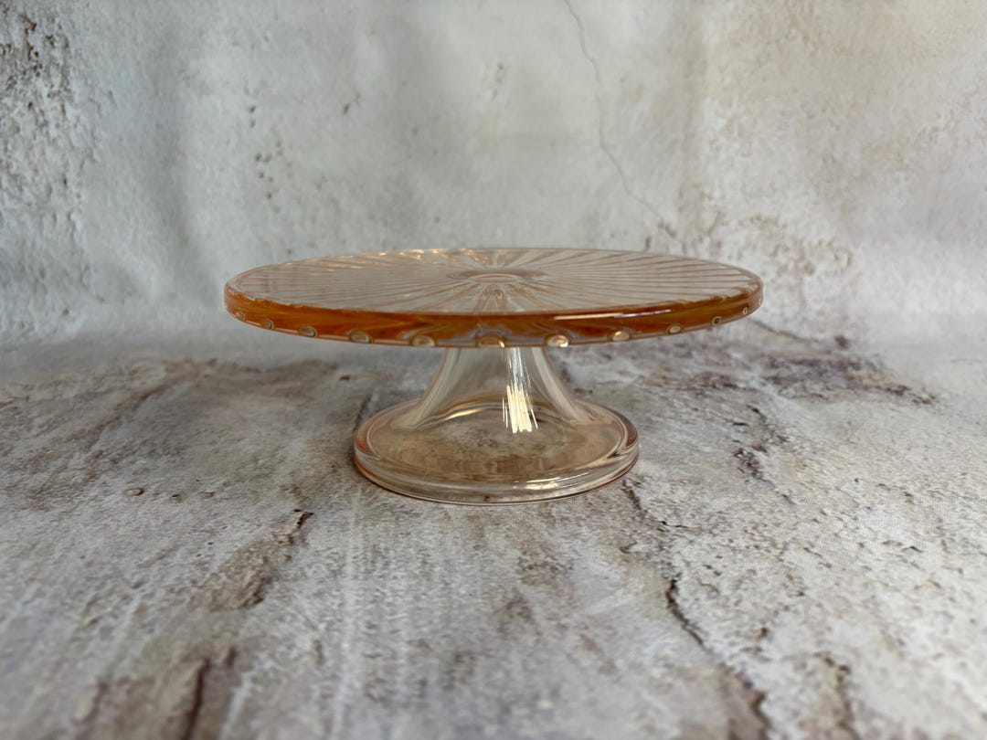 Vintage Pink Depression Glass Mini Cake Stand 7 Inch Sunburst Pedestal ...