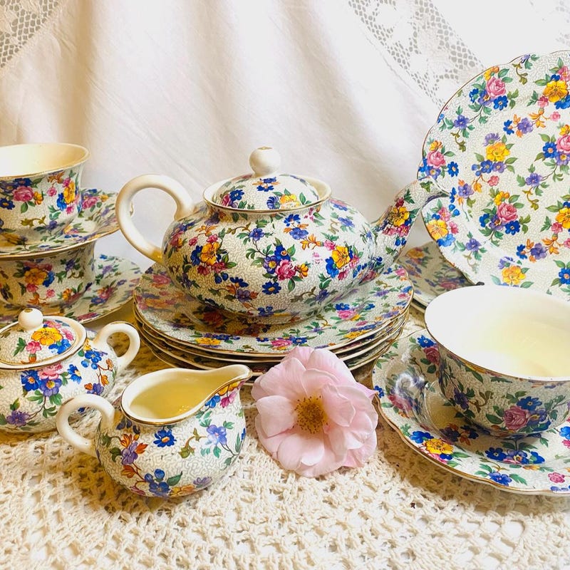Chintz Tea Pot and Set - Etsy