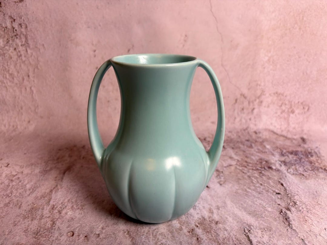 Vintage Gladding Mcbean Vase: Celadon Aqua Art Deco Double Handle Vase ...