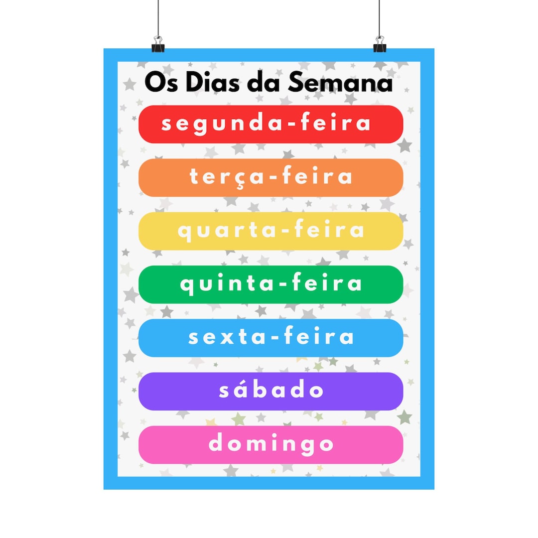 Portuguese Days of the Week Poster for Kids, Bilingual Wall Art, Learn ...