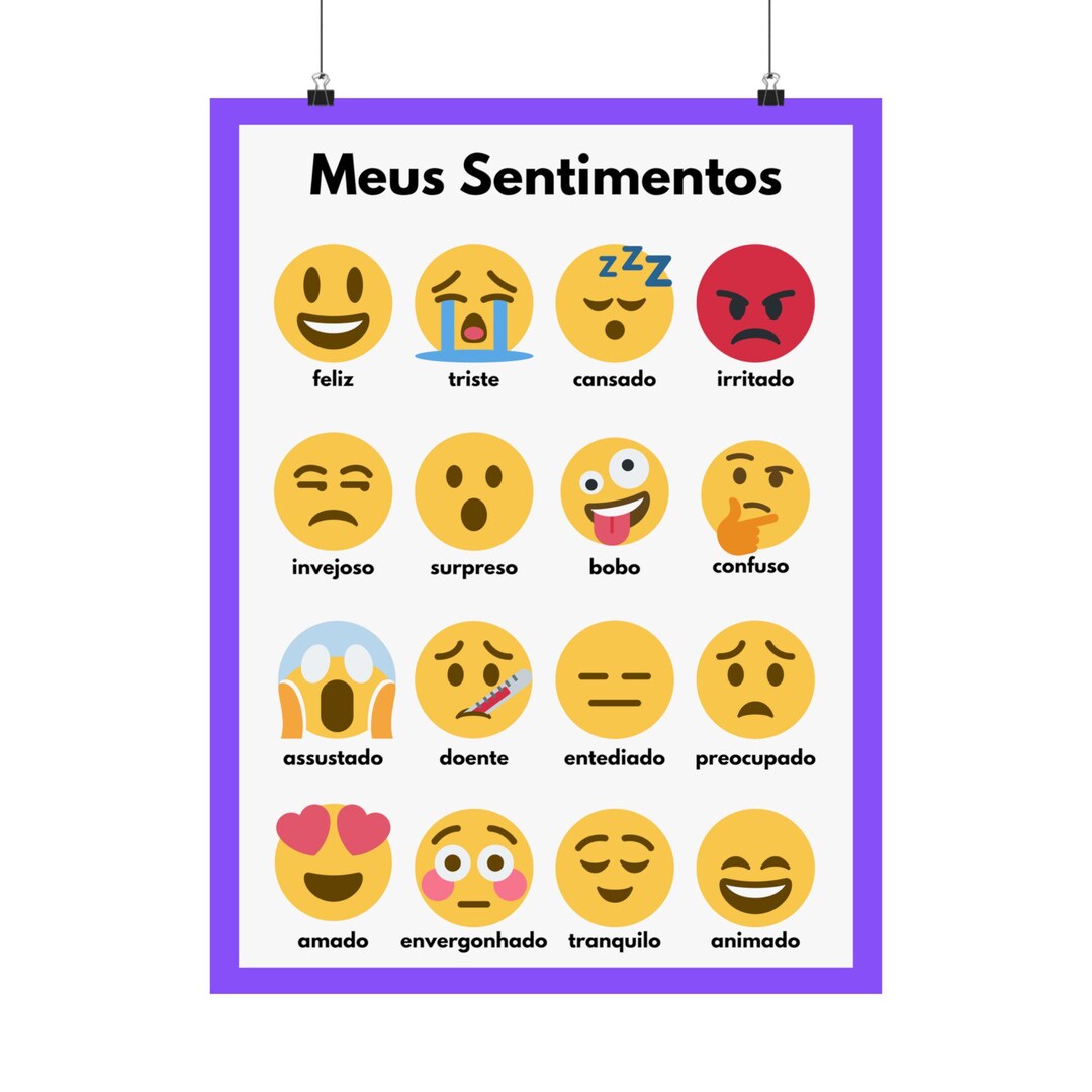 Portuguese Emotions Poster for Kids, Bilingual Feelings Chart, Learn ...