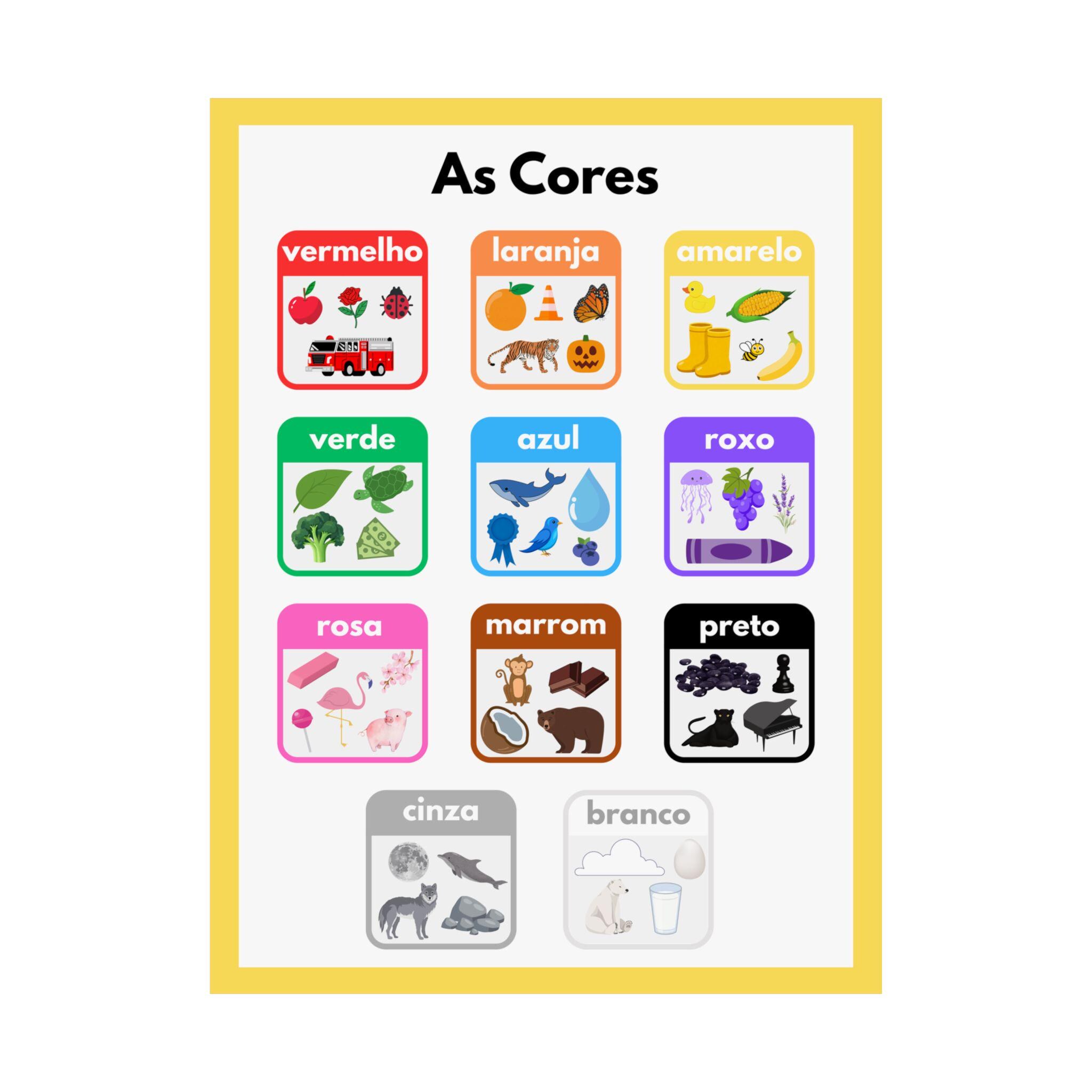 Portuguese Colors Poster for Kids, Bilingual Wall Art, Learn Colors in ...