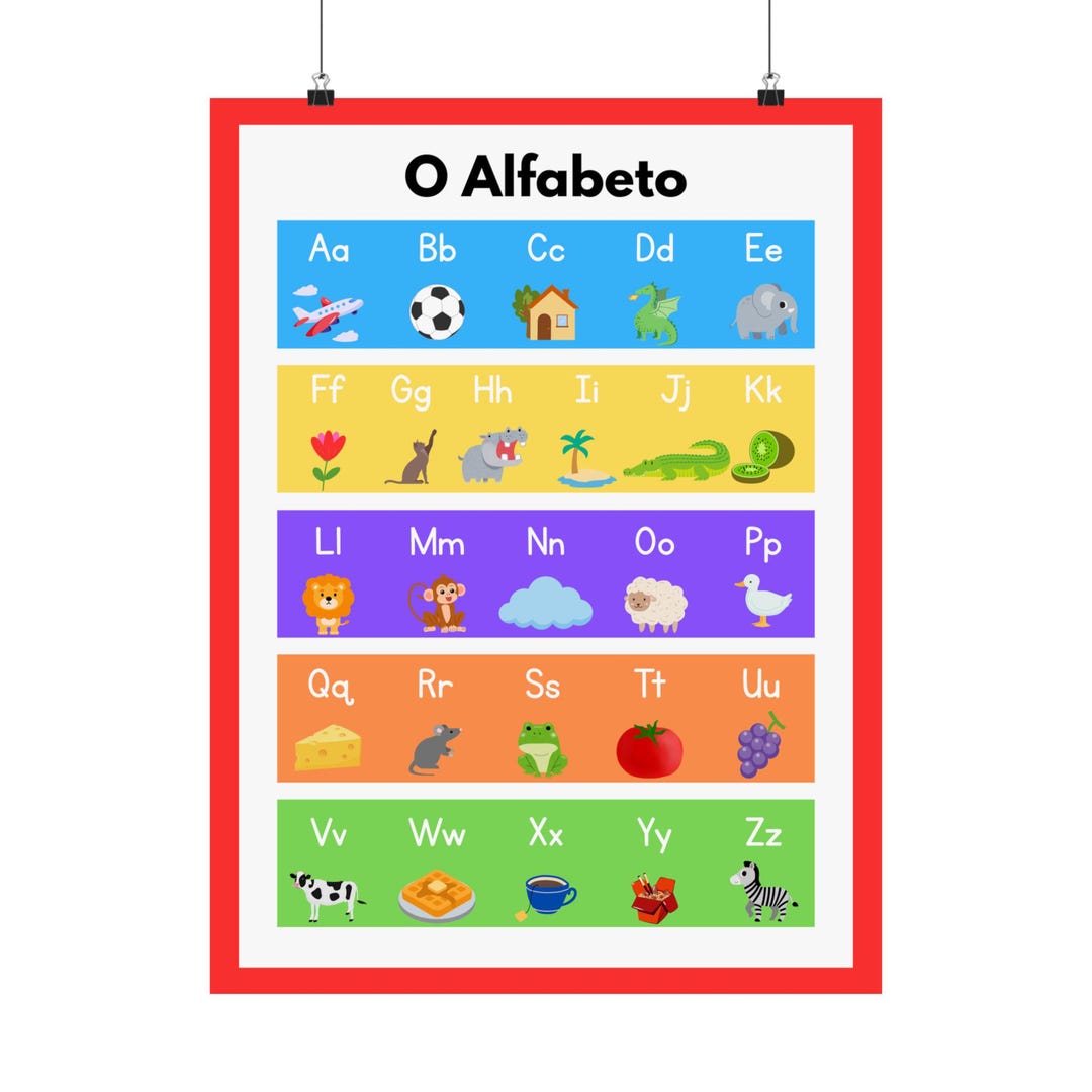 Portuguese Alphabet Poster for Kids, Bilingual Wall Art, Nursery Decor ...
